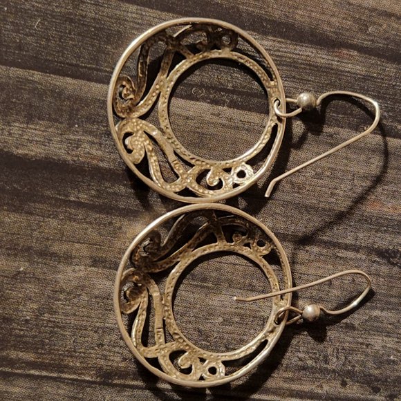 Jewelry | Vintage Sterling Silver Round Scroll Design Dangle Earrings 1 55g | Poshmark